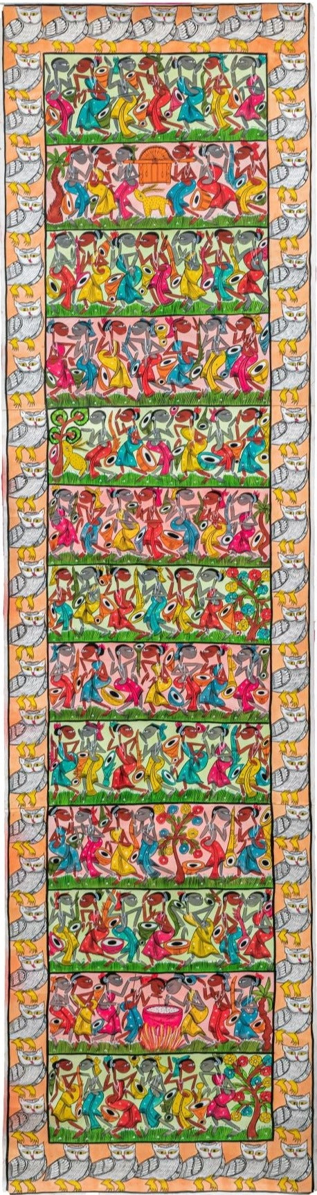 SANTHAL CELEBRATION SCROLL WITH OWLS – Baro Art